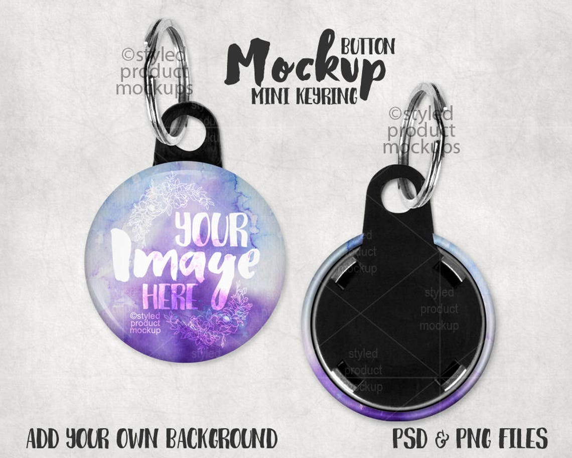 Button with Key Ring Mockup Template with Front and Back view | Etsy