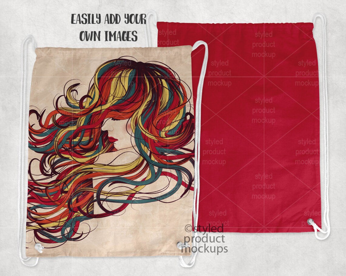 Drawstring Back Pack Mockup Template Add Your Own Image and - Etsy