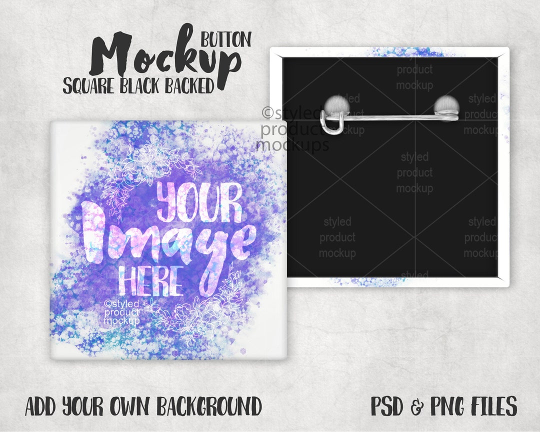 Black Backed Square Pinback Button Mockup Add Your Own Image - Etsy