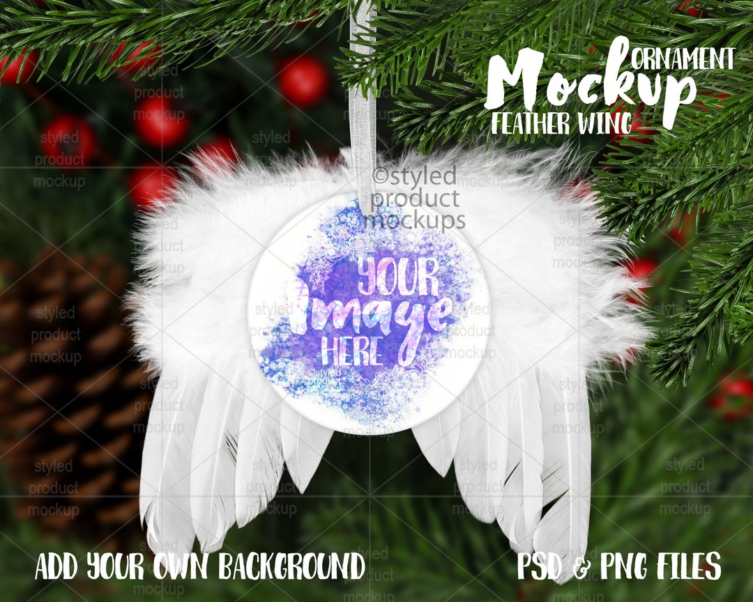 Dye Sublimation Round Feather Angel Wing Christmas Ornament Mockup ...