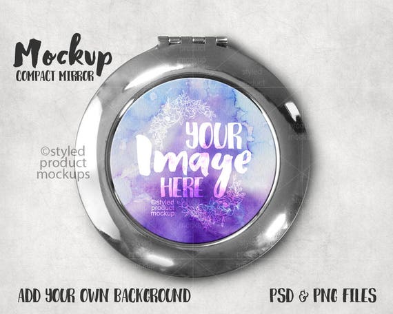 Round compact mirror mockup template Add your own image and | Etsy