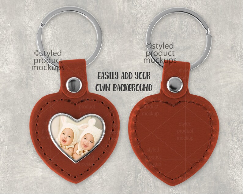 Dye Sublimation Heart Shaped Leather Keychain Mockup Template | Etsy