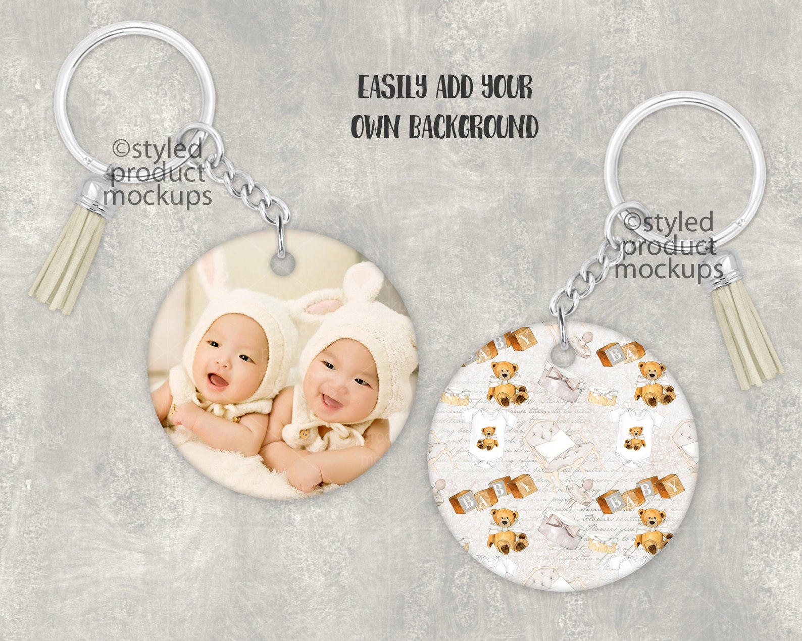 Dye Sublimation Round Hardboard Keychain With Tassel Mockup | Add Your Own Image and Background ...