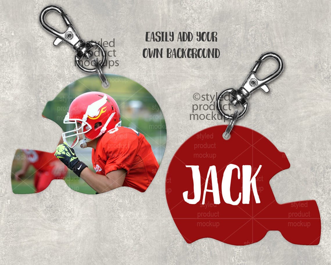 Two Sided Helmet Shaped Keychain Mockup Template Add Your - Etsy