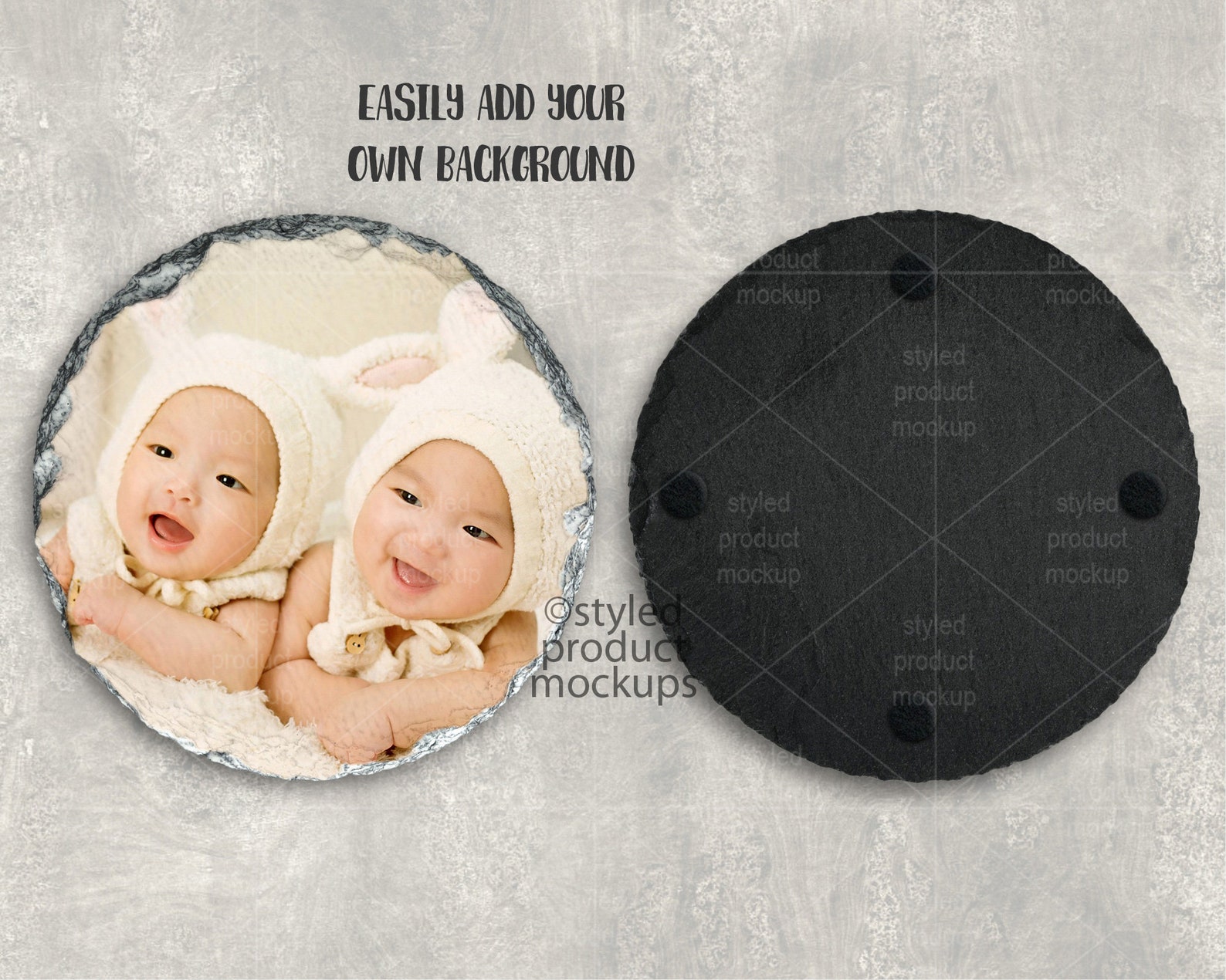 Dye Sublimation Round Slate Coasters Mockup | Add Your Own Image and ...