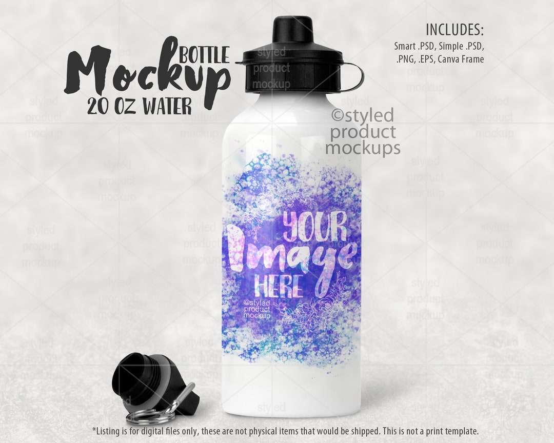 Dye Sublimation 600ml 20oz White Water Bottle Mockup Add Your Own
