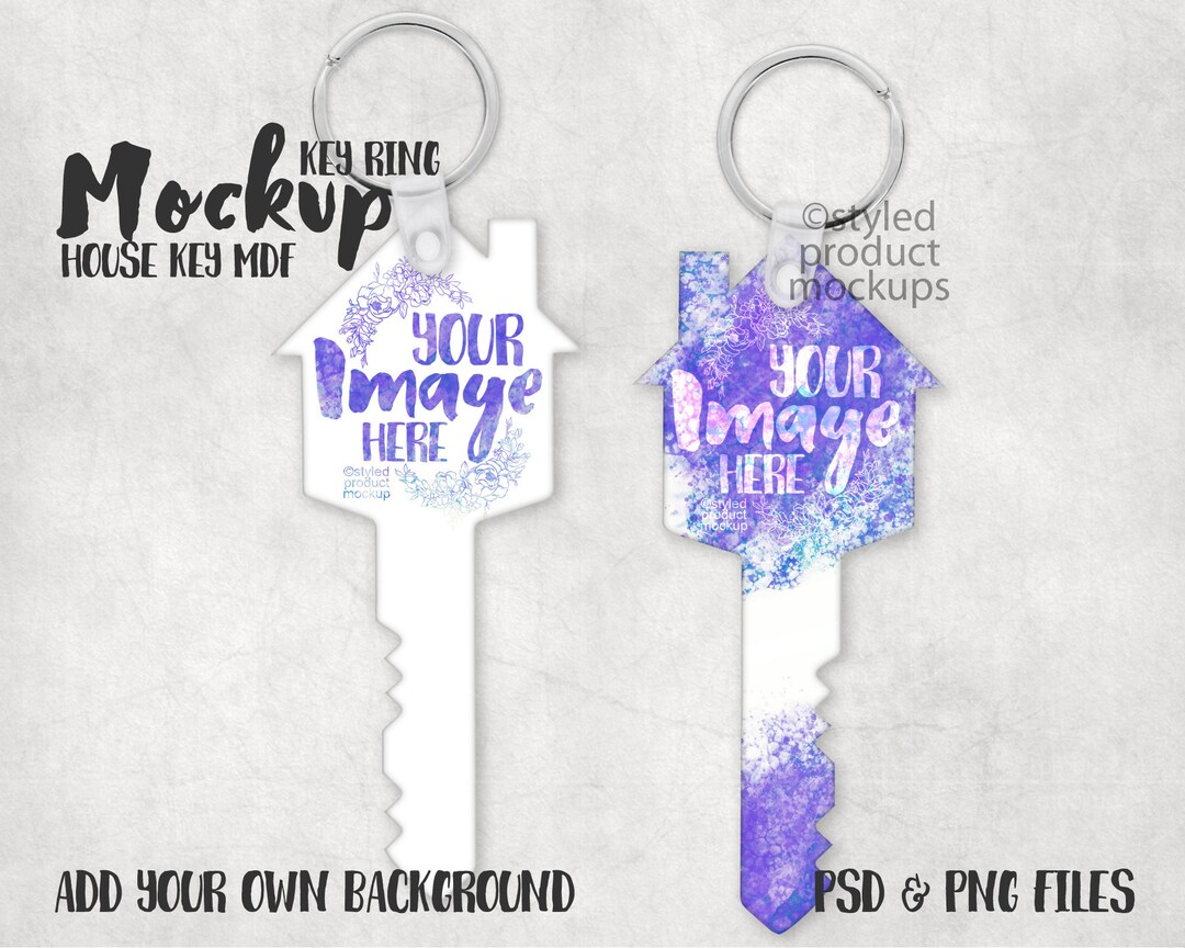 Dye Sublimation Double Sided MDF House Key Shaped Key Ring Mockup | Add ...
