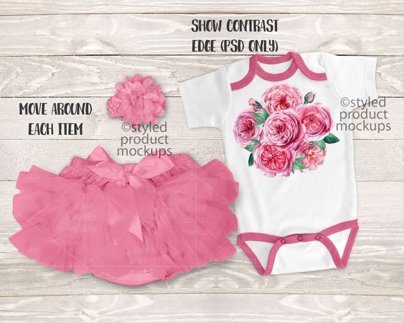 Dye Sublimation Baby Bodysuit Outfit With Tutu and Headband Mockup ...