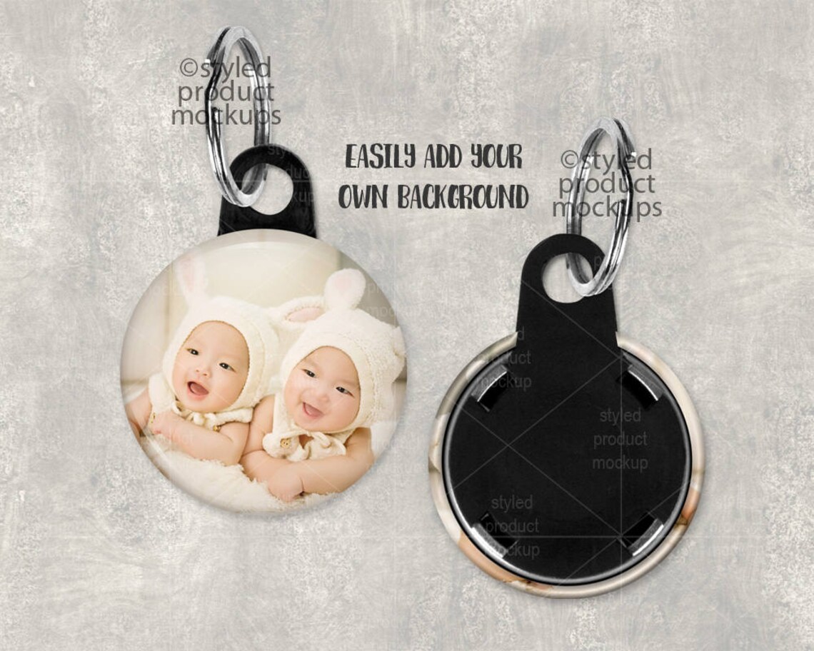 Button with Key Ring Mockup Template with Front and Back view | Etsy