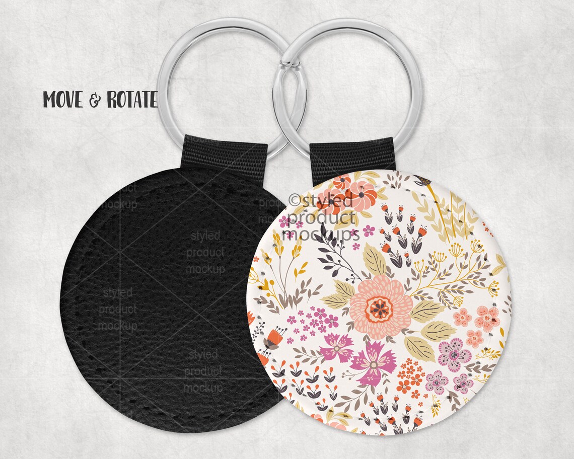 Dye Sublimation Round PU Leather Keychain Mockup Add Your - Etsy