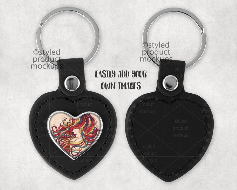 Dye Sublimation Heart Shaped Leather Keychain Mockup Template | Add ...