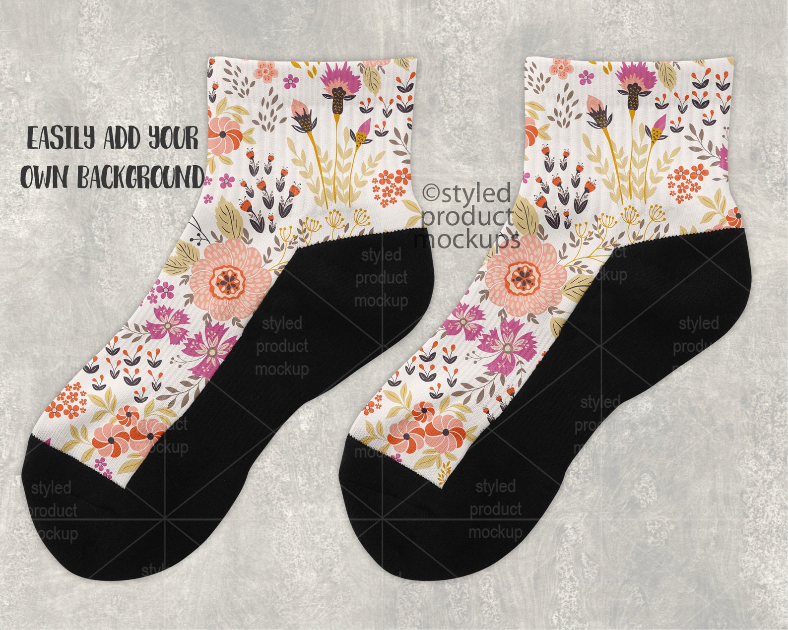 Dye Sublimation Adult Ankle Sock With Black Sole Mockup | Add Your Own ...