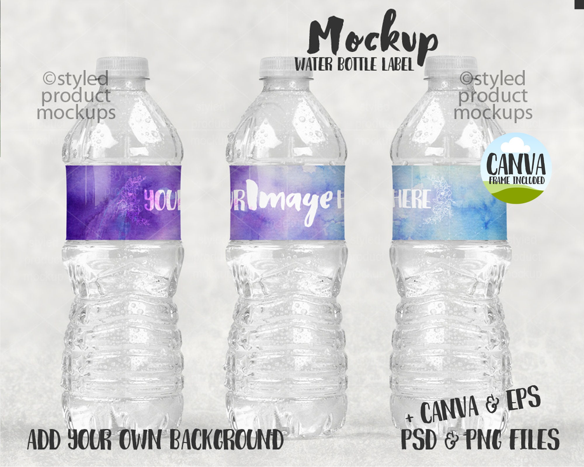 Water Bottle Label Full Wrap View Template Mockup Add Your - Etsy