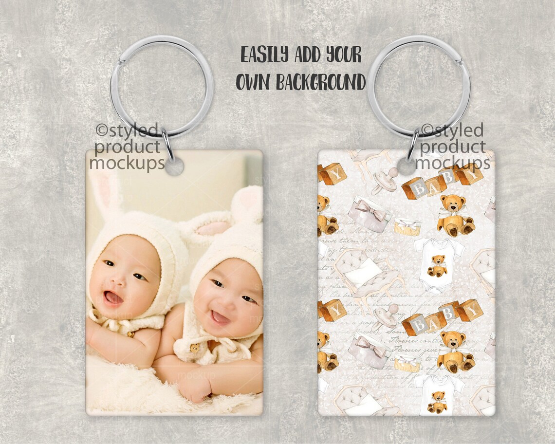 Dye Sublimation 2x3 MDF Keychain Mockup | Add Your Own Image and ...