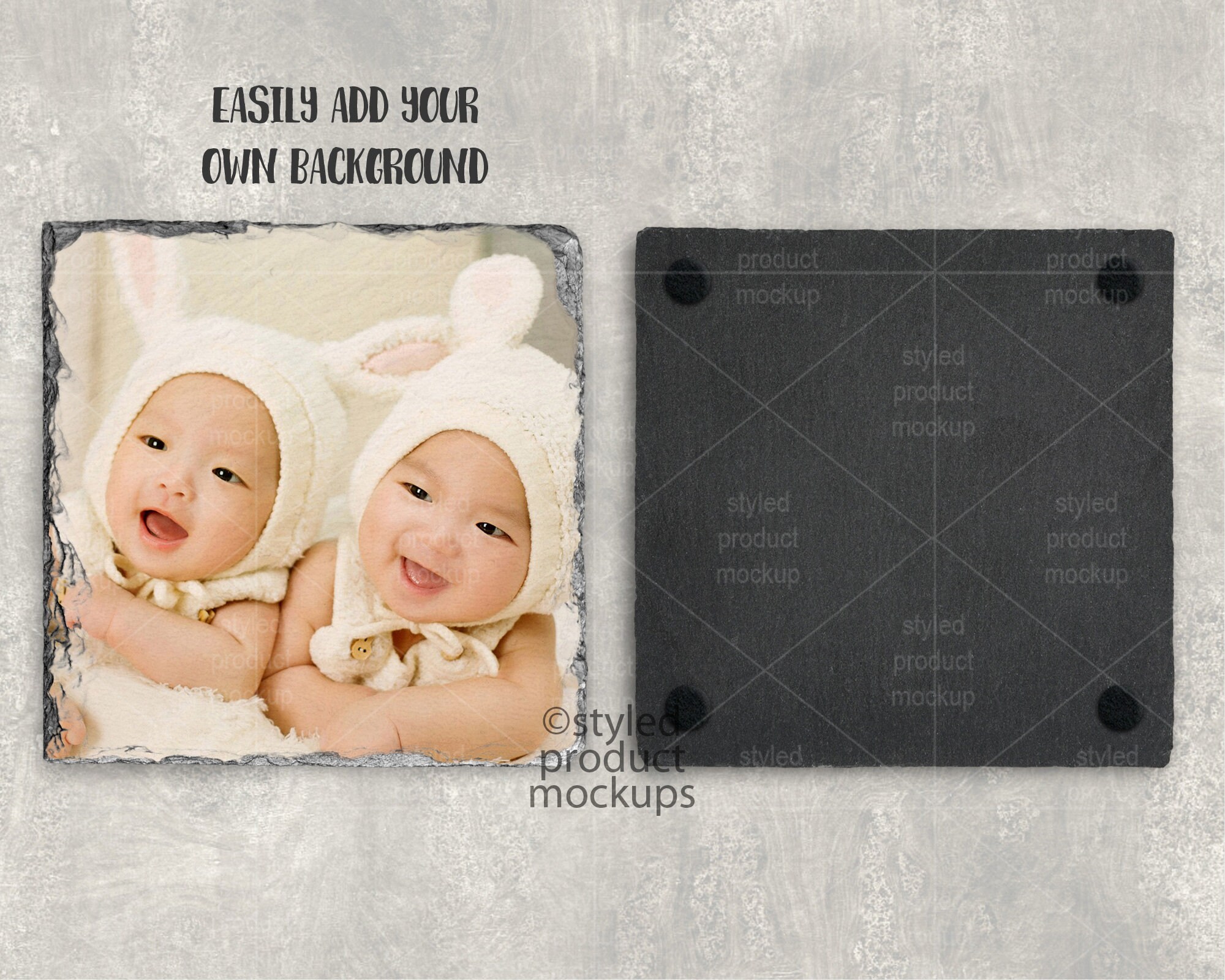 Dye Sublimation Square Slate Coasters Mockup | Add Your Own Image and ...