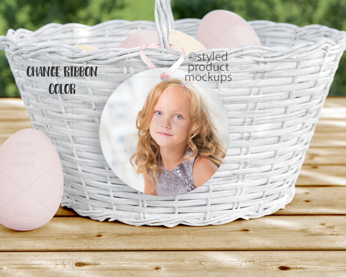 Dye Sublimation Round Tag on Easter Basekt Mockup Add Your - Etsy