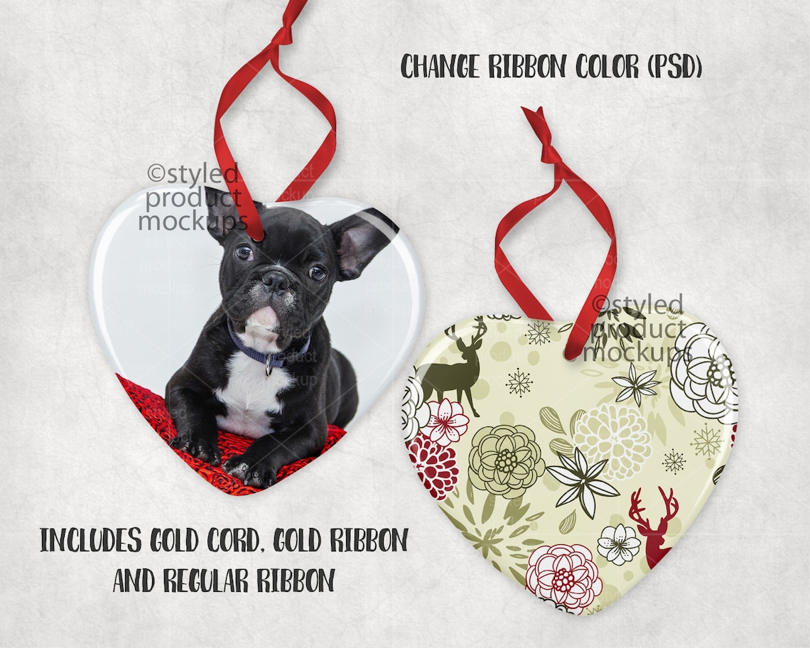 Dye Sublimation Porcelain Heart Shaped Ornament Mockup Add | Etsy