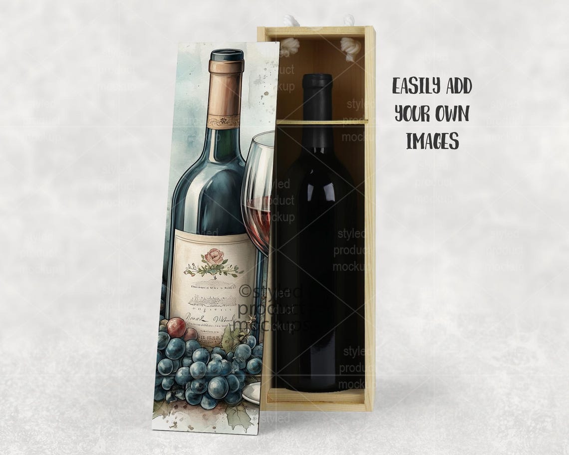 Dye Sublimation Natural Wood Wine Box Mockup Template | Add Your Own ...