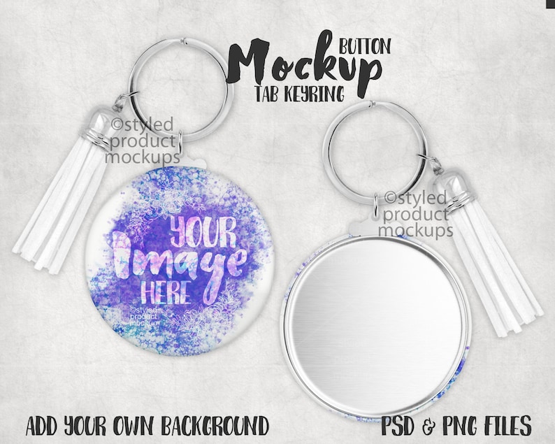 Button Keyring With Tab and Optional Tassel Mockup Add Your - Etsy