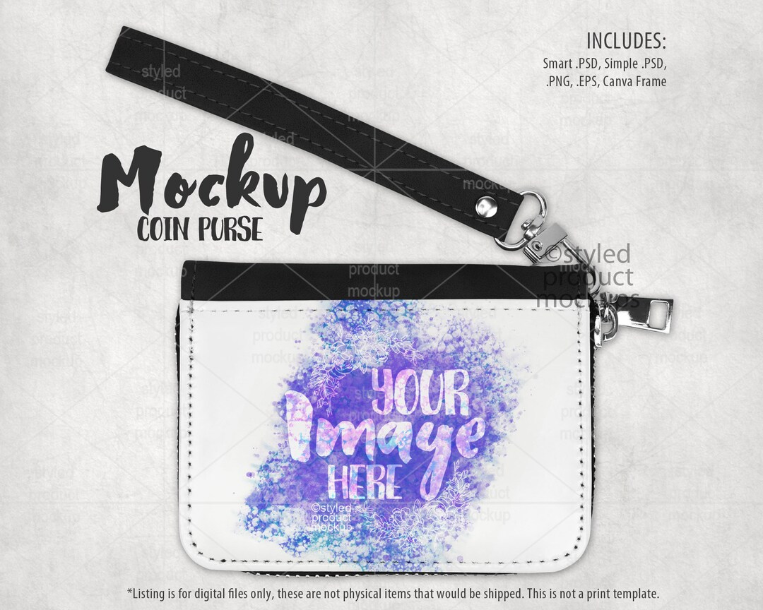 Dye Sublimation Coin Purse With Wrist Strap Mockup | Add Your Own Image ...