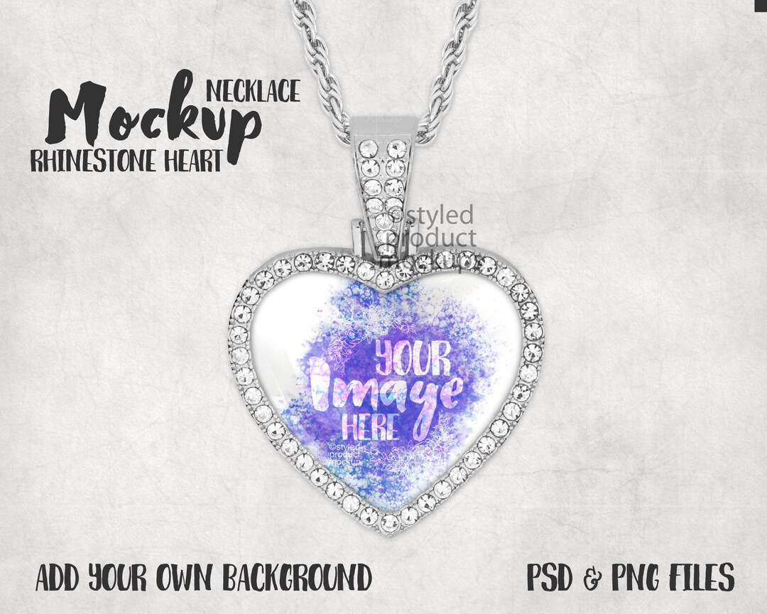 Dye Sublimation Heart With Rhinestones Pendant Mockup | Add Your Own ...