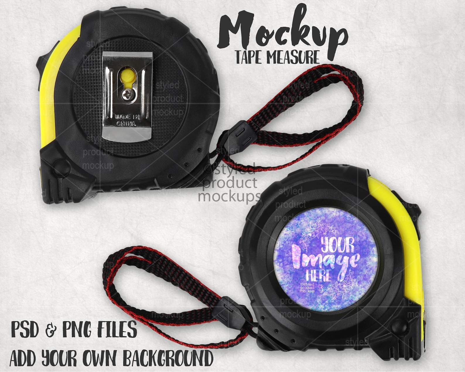 Dye Sublimation Tape Measure Mockup | Add Your Own Image and Background ...