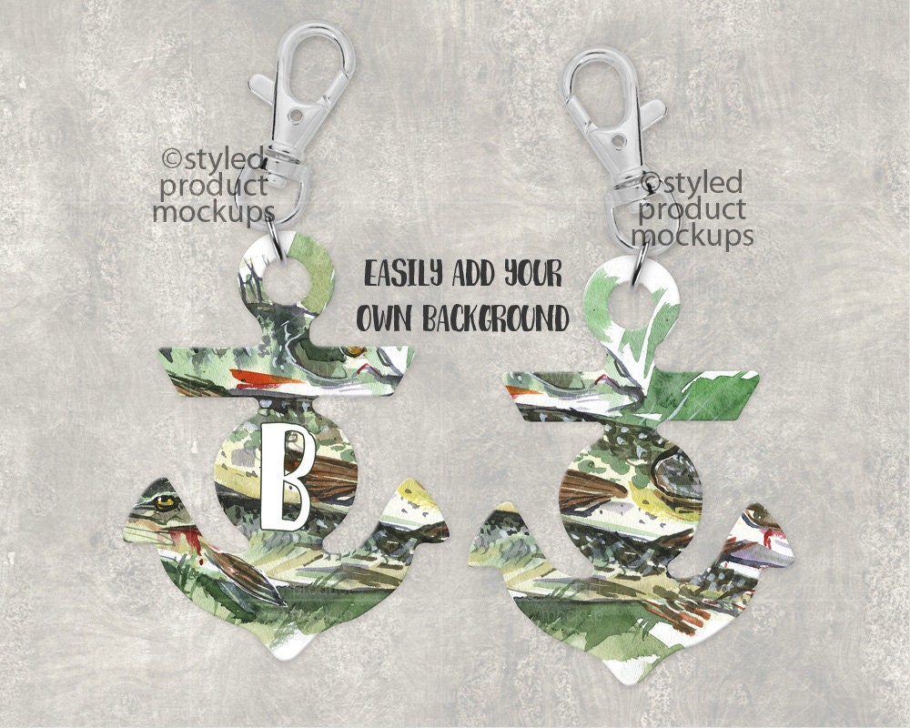 Two Sided Anchor Shaped Keychain Mockup Template Add Your - Etsy
