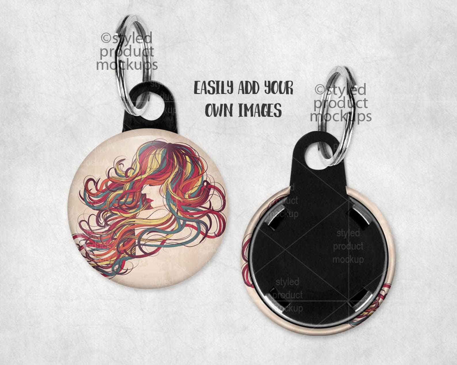 Button with Key Ring Mockup Template with Front and Back view | Etsy