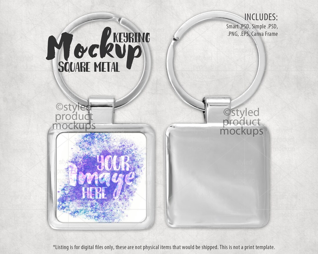 Dye Sublimation Square Metal Keychain Mockup | Add Your Own Image and ...