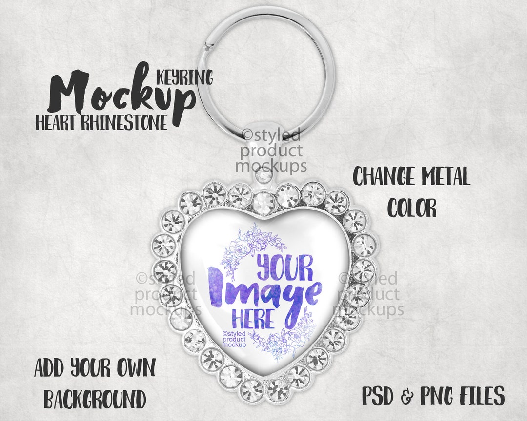 Heart Rhinestone Keychain Mockup Add Your Own Image and Background - Etsy