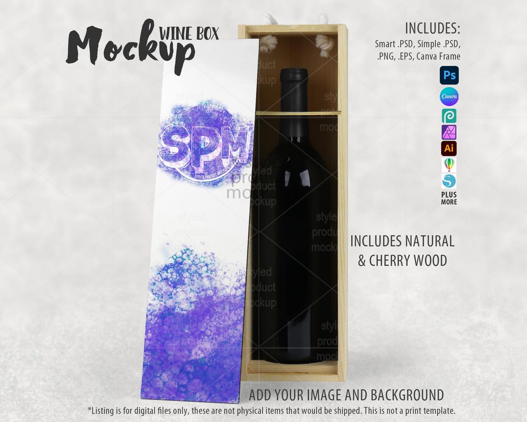 Dye Sublimation Natural Wood Wine Box Mockup Template | Add Your Own ...