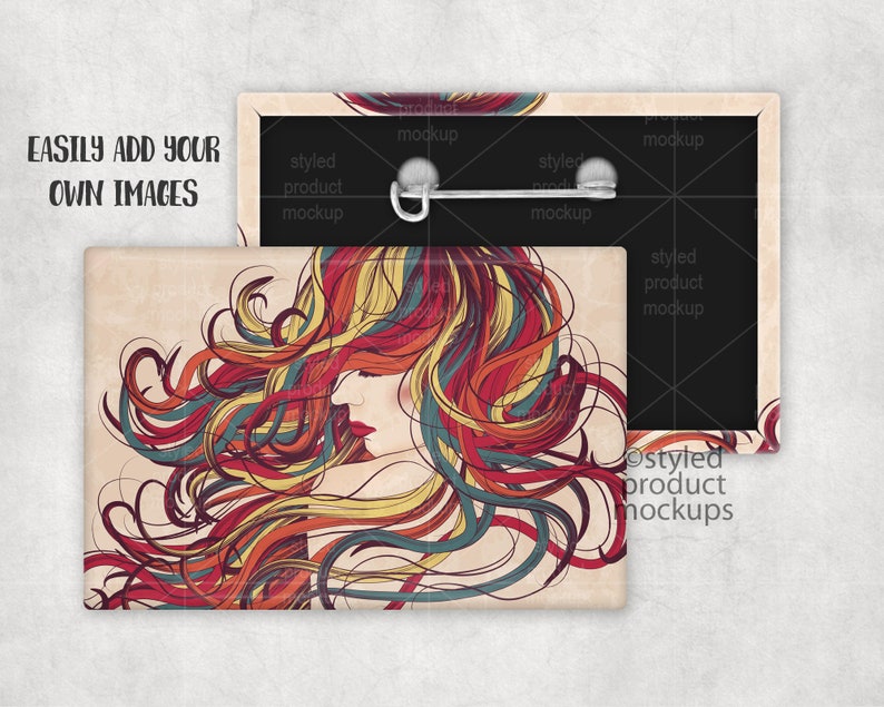 Rectangle Shaped 2X3 Inch Horizontal Pinback Button Mockup - Etsy