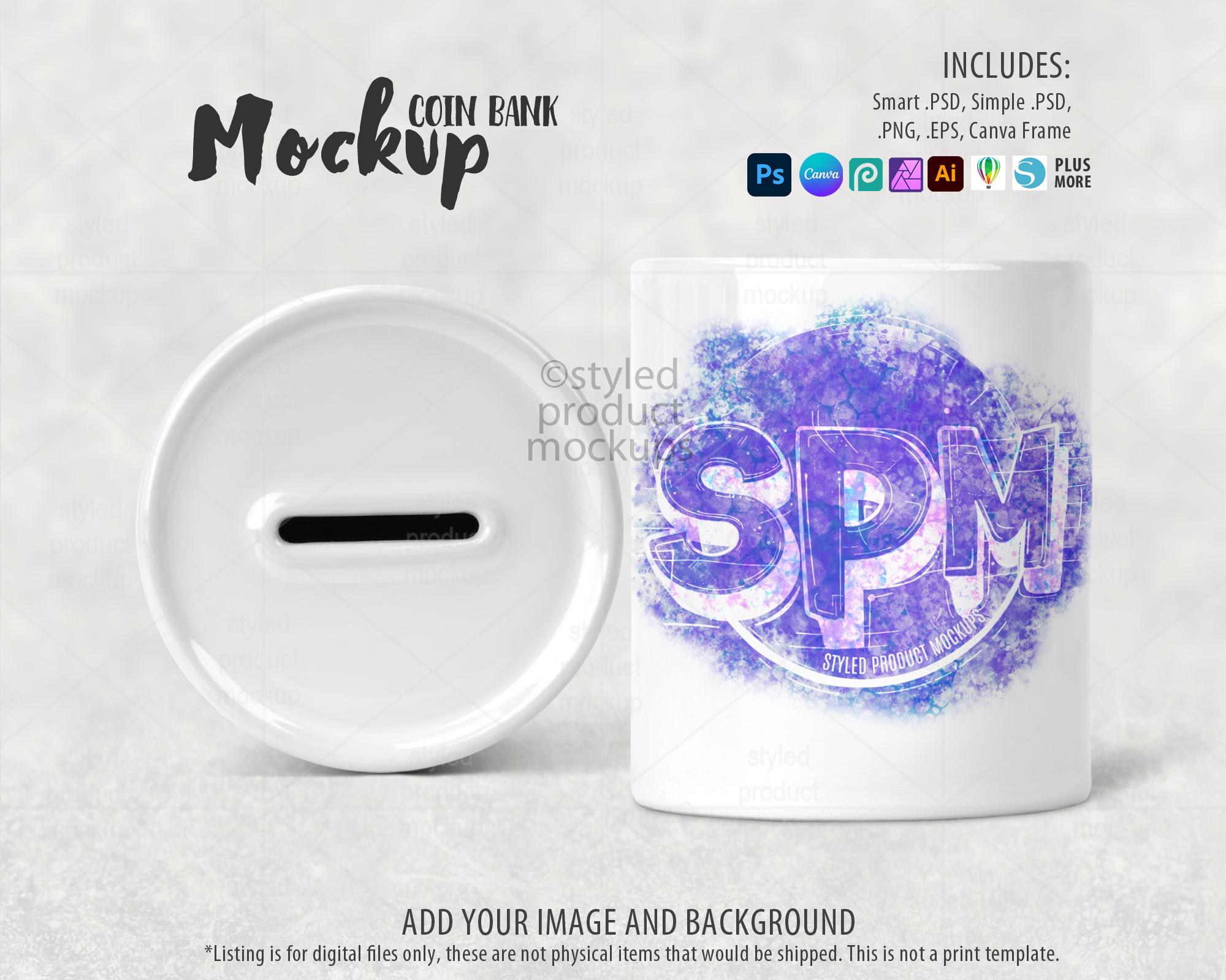Dye Sublimation Ceramic Coin Bank Mockup | Add Your Own Image and ...