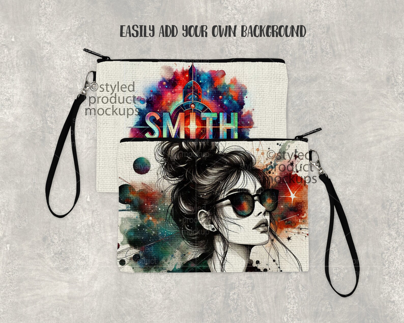 Dye Sublimation Linen Bag Mockup | Zipper Pouch With Wrist Strap ...