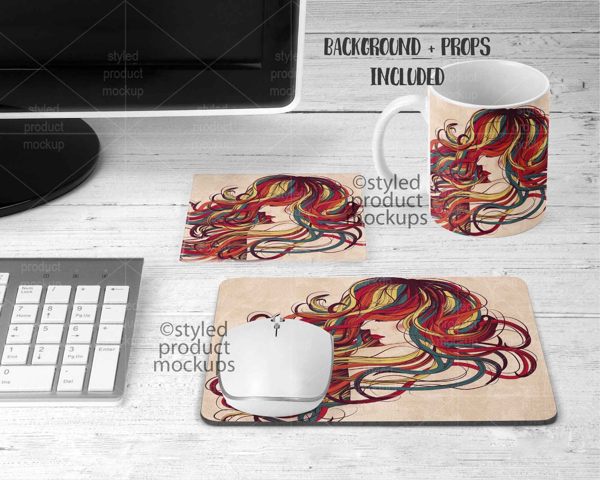 Dye Sublimation Office Desk Set Mockup Add Your Own Image | Etsy