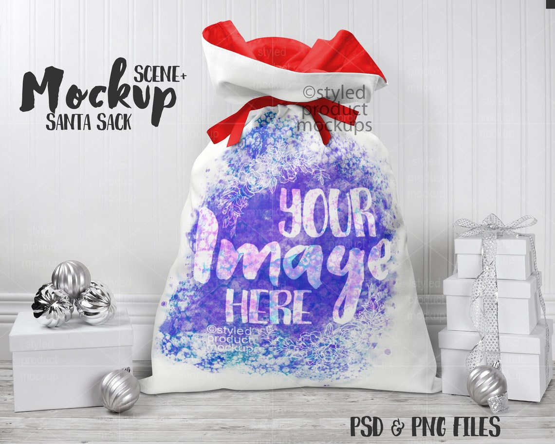 Dye Sublimation Santa Sack With Ribbon Mockup Add Your Own - Etsy