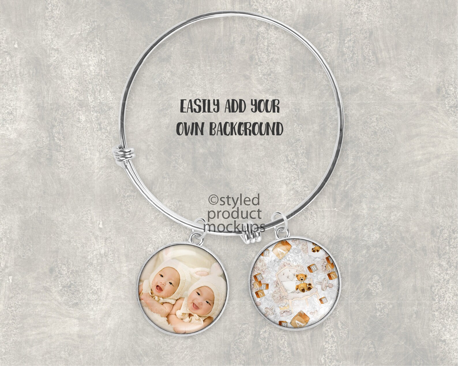 Bangle Bracelet With Tray Charms Mockup Add Your Own Image - Etsy