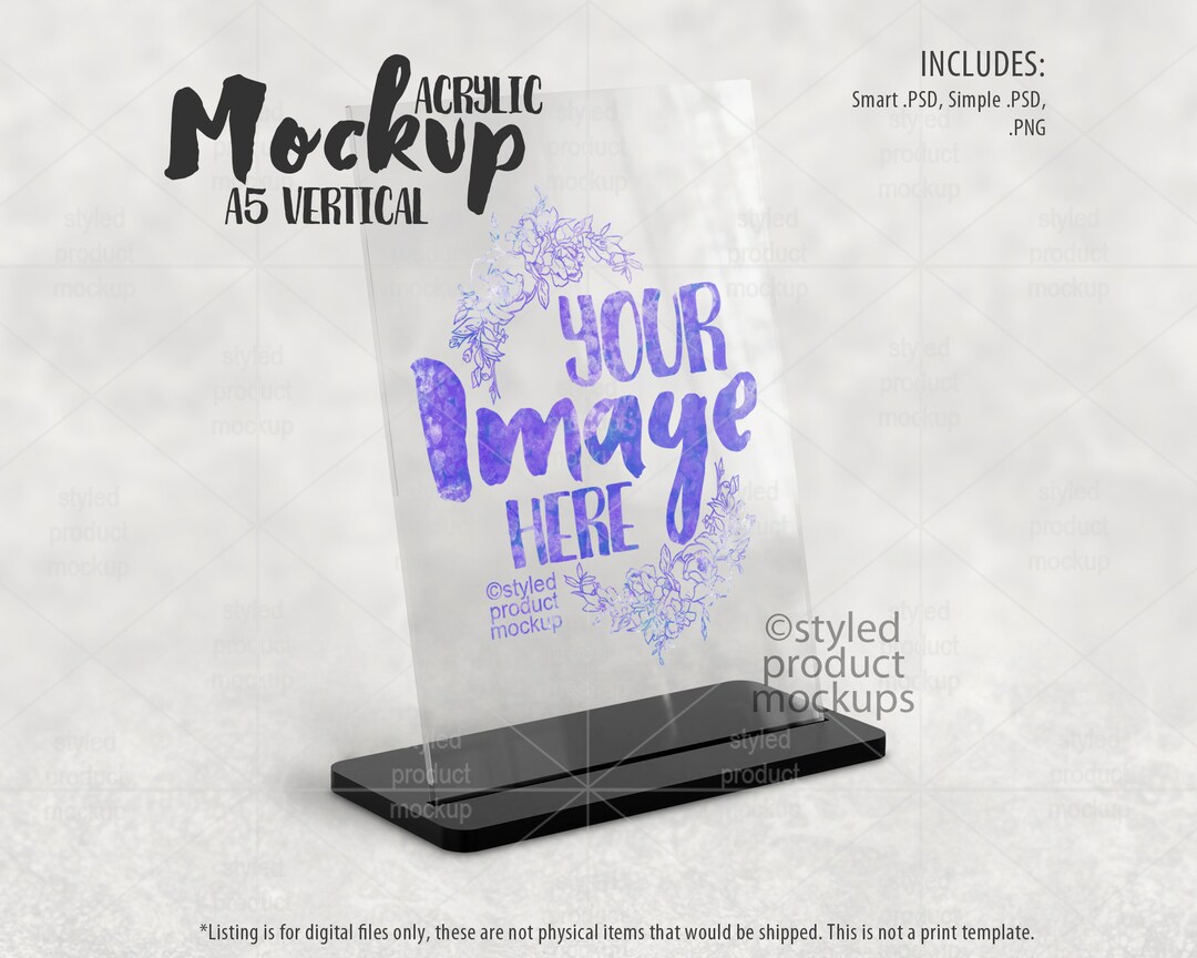 Vertical A5 Clear Acrylic Plaque on Black Base Mockup | Add Your Own ...