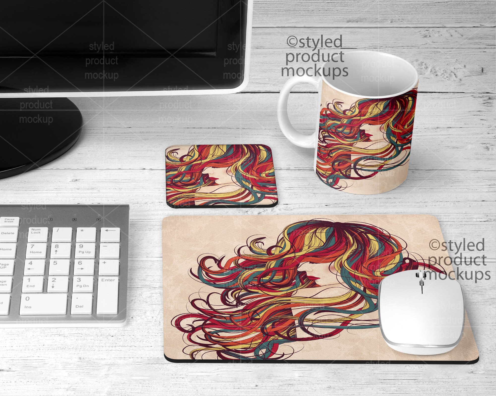 Dye Sublimation Office Desk Set Mockup | Add Your Own Image and ...
