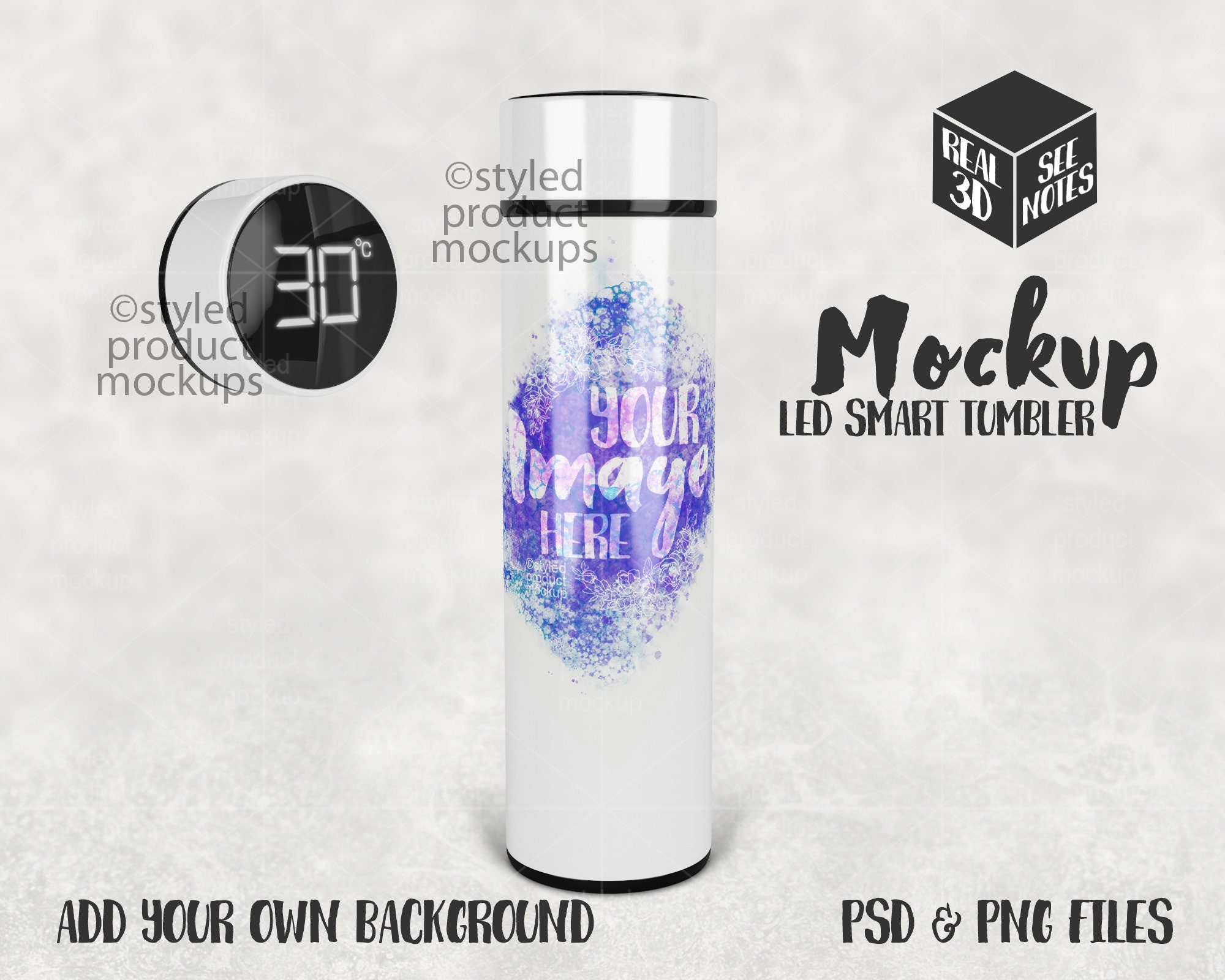 Dye Sublimation LED Lid Smart Tumbler Mockup Add Your Own | Etsy