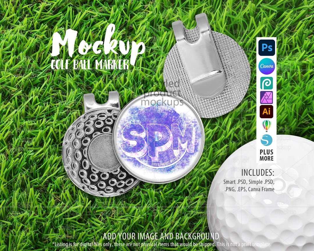 Golf Ball Marker Magnetic Clip Mockup: Dye Sublimation Photoshop PSD ...