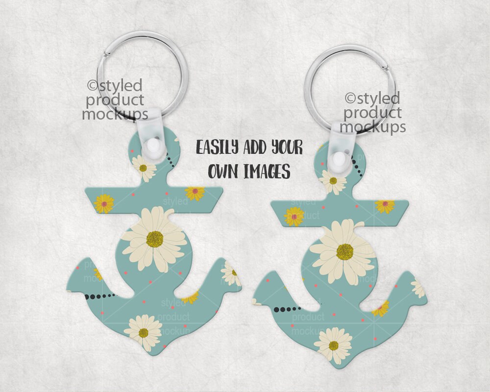Two Sided Anchor Shaped Keychain Mockup Template Add Your - Etsy