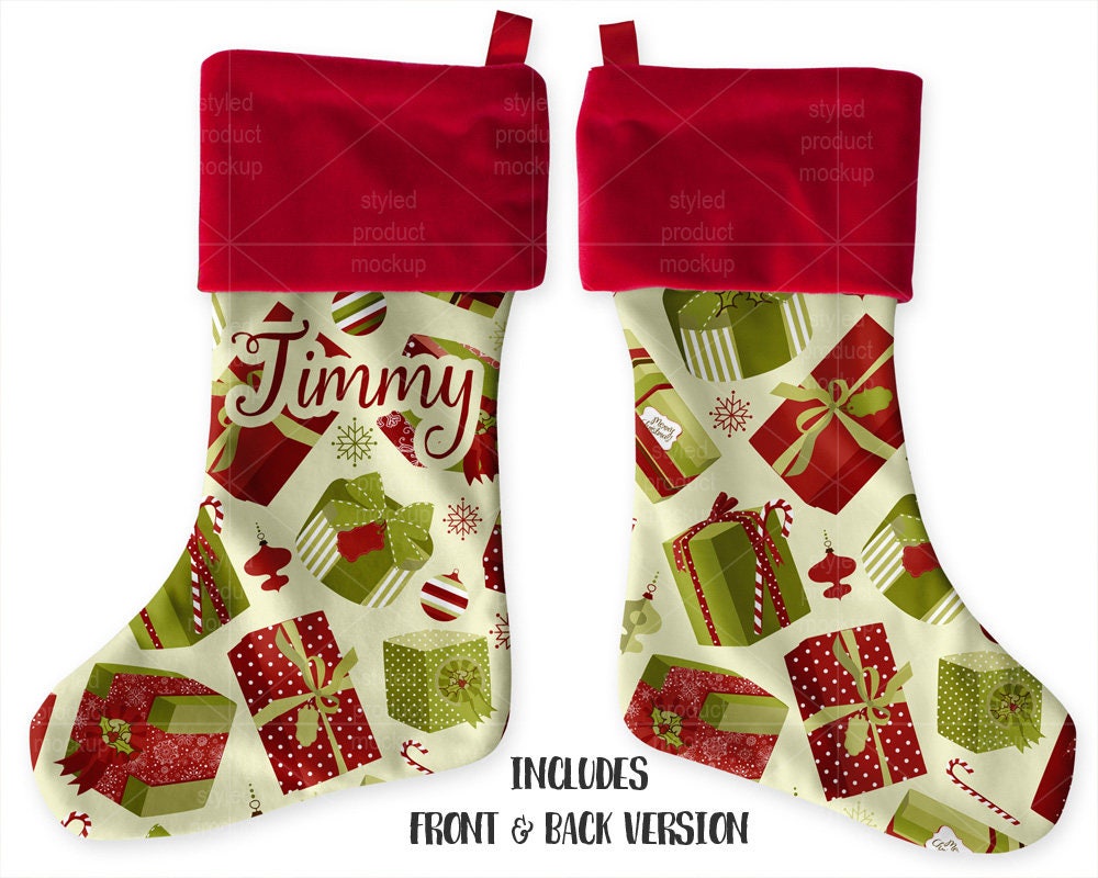 Christmas Stocking White With Red Cuff Template Mockup Add - Etsy