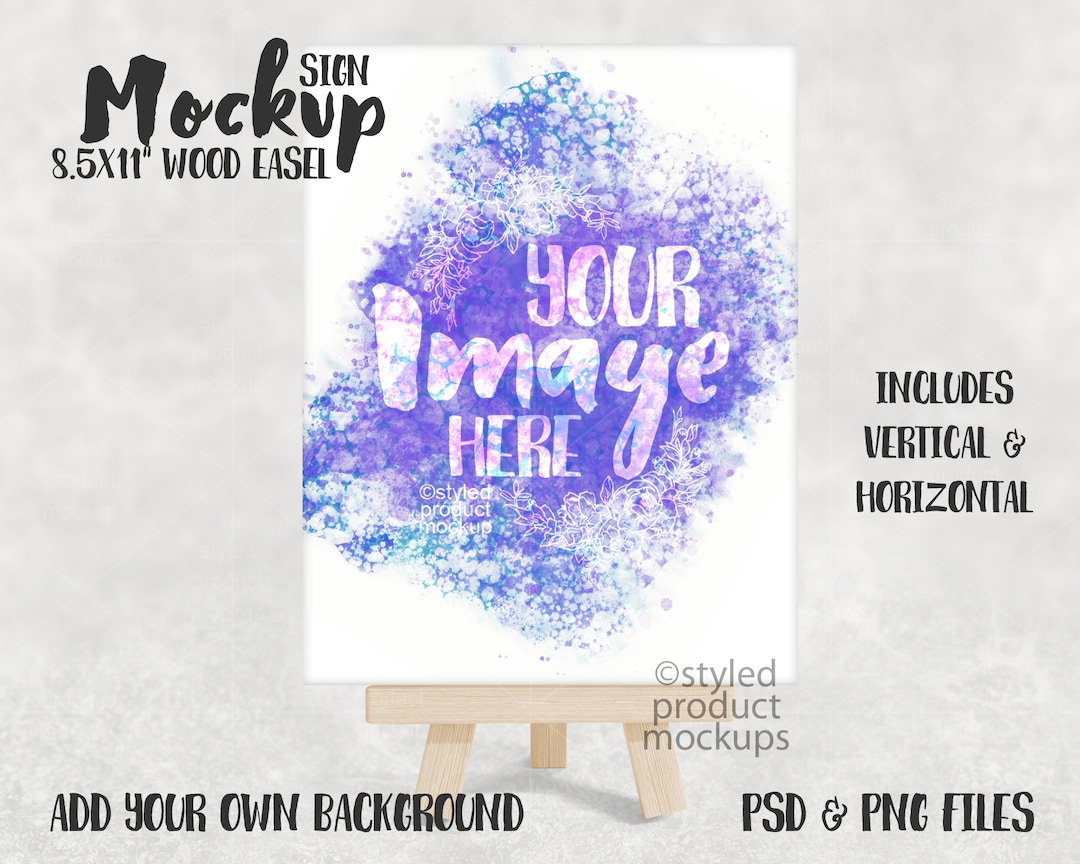 Dye Sublimation 8.5x11 Sign on Wood Easel Stand Mockup | Add Your Own ...