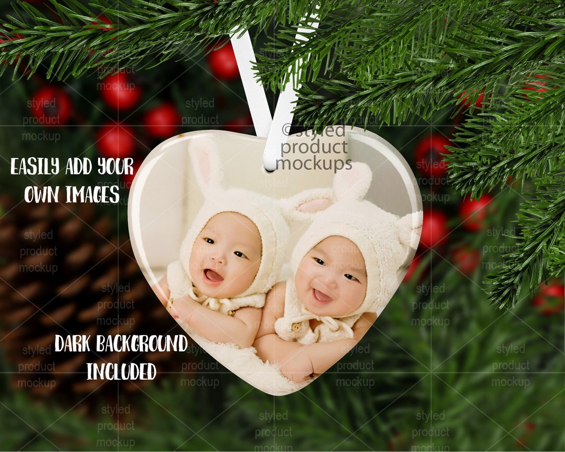 Dye Sublimation Heart Shaped Ceramic Christmas Ornament Mockup | Add ...