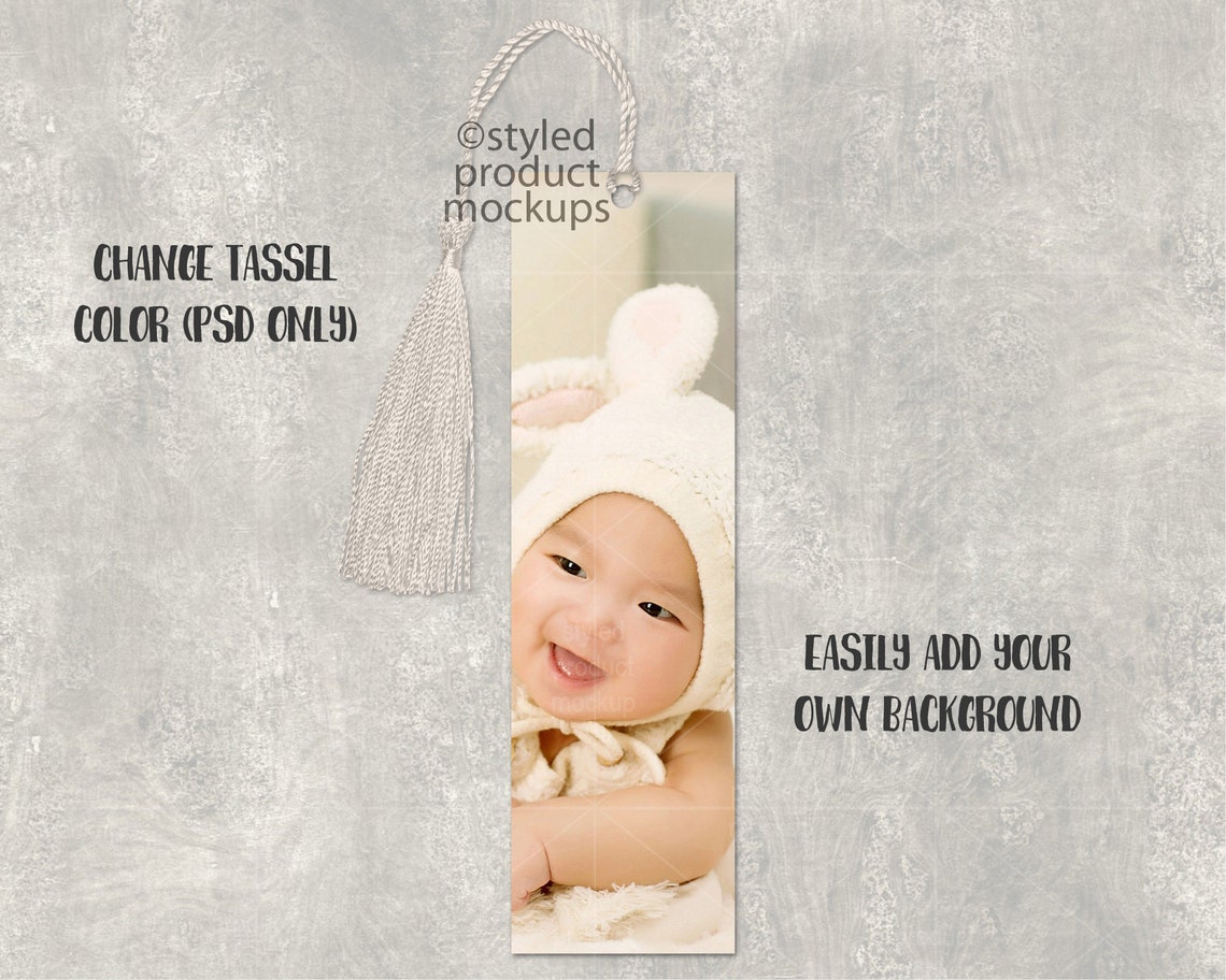 Rectangle 2 X 7 Inch Bookmark With Tassel Mockup Add Your - Etsy