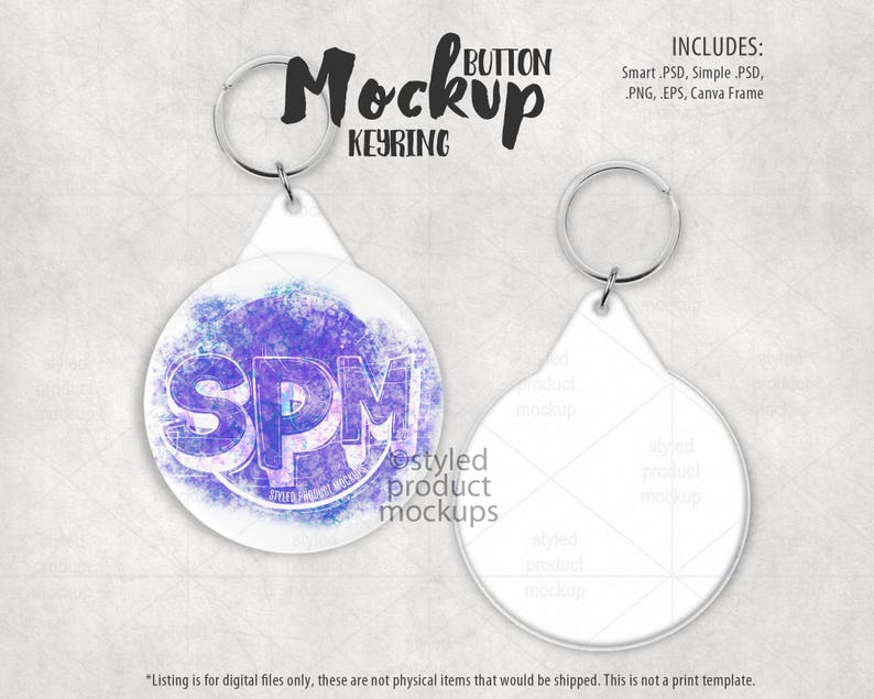 Plastic Back Button Key Ring Mockup | Add Your Own Image and Background ...