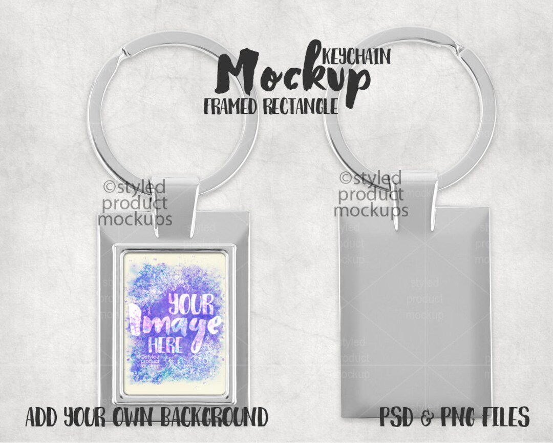 Dye Sublimation Framed Rectangle Metal Keychain Mockup Template | Add ...