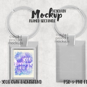 Dye Sublimation Framed Rectangle Metal Keychain Mockup Template | Add ...