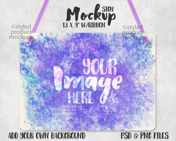 Sign hanging with ribbon 13 x 9 inch mockup Add your own | Etsy